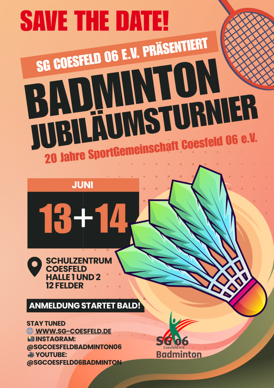 Save the Date Jubiläumsturnier 2026 - SportGemeinschaft Coesfeld 06 e.V.